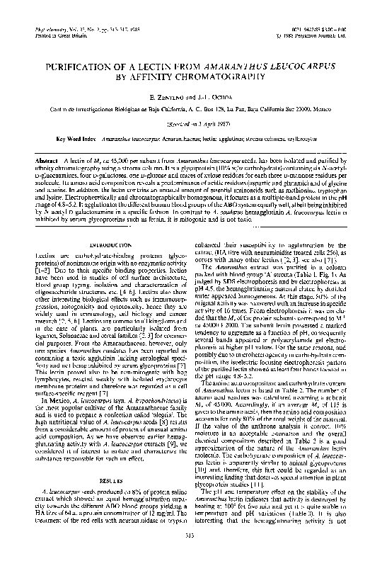 (PDF) Purification of a lectin from Amaranthus leucocarpus by affinity ...