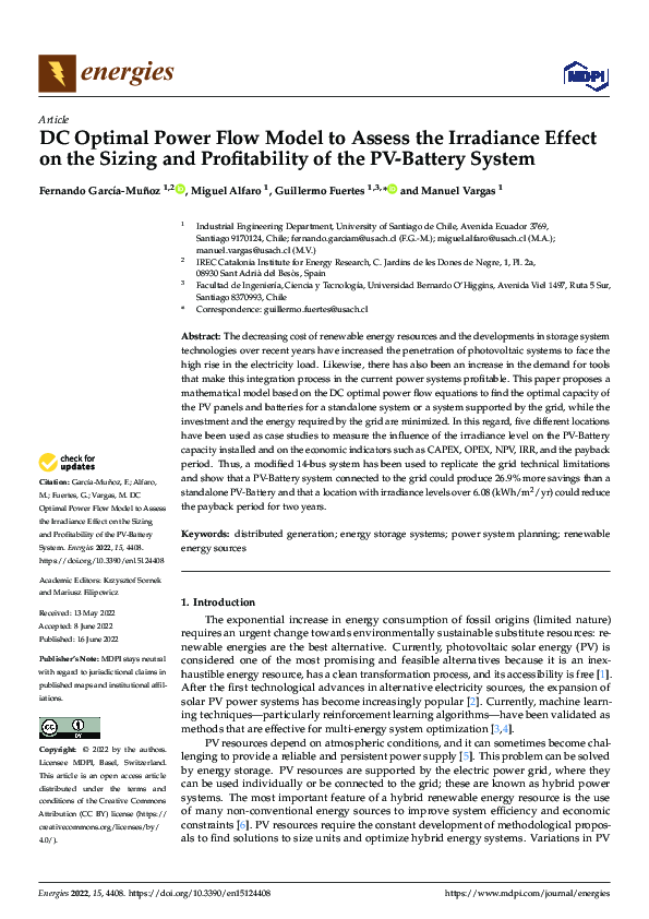 (PDF) DC Optimal Power Flow Model to Assess the Irradiance Effect on ...