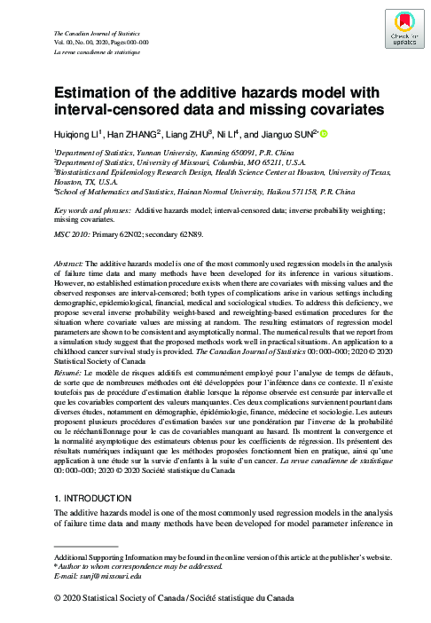 (PDF) Estimation of the additive hazards model with interval‐censored ...
