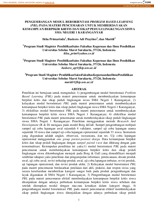 (PDF) Pengembangan Modul Berorientasi Problem Based Learning (PBL) Pada Materi Pencemaran Untuk ...