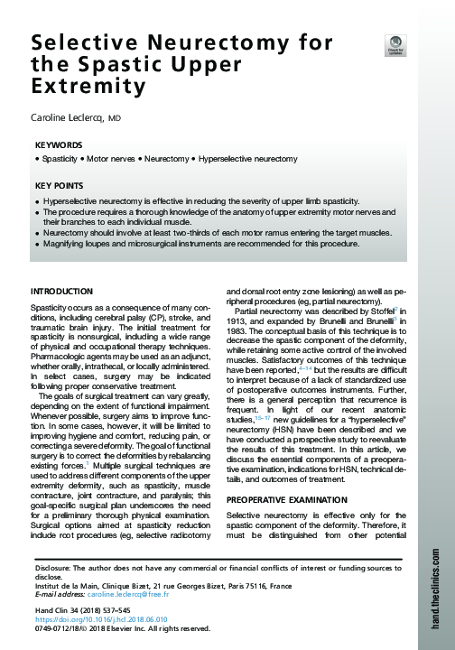 (PDF) Selective Neurectomy for the Spastic Upper Extremity