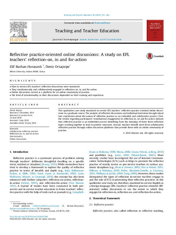 (PDF) Reflective practice-oriented online discussions: A study on EFL ...