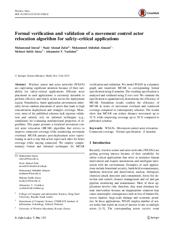(PDF) Formal verification and validation of a movement control actor relocation algorithm for ...