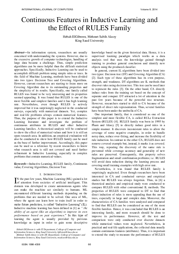(PDF) Impact of Continuous Features on RULES in Inductive Learning