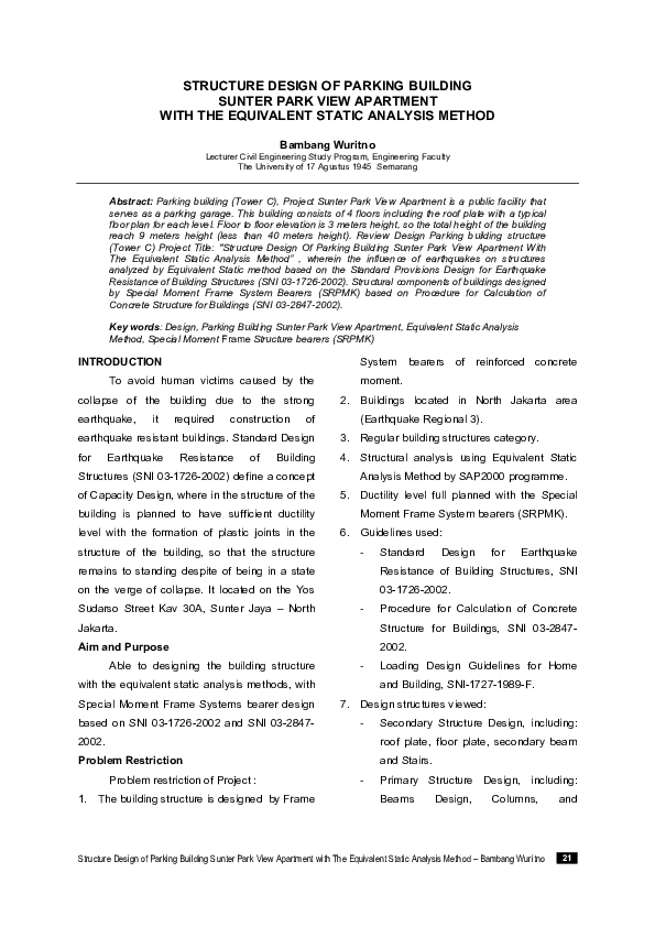(PDF) Structure Design of Parking Building Sunter Park View Apartment ...