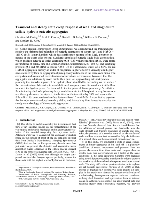 (PDF) Transient and steady state creep response of ice I and magnesium ...