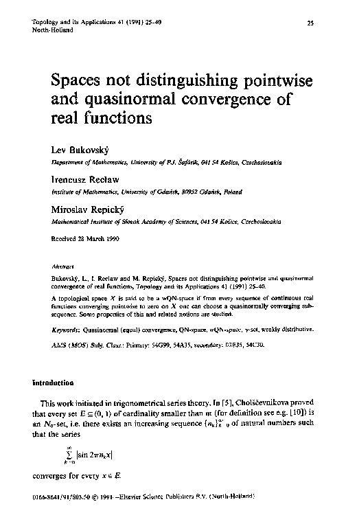 (PDF) Spaces not distinguishing pointwise and quasinormal convergence ...