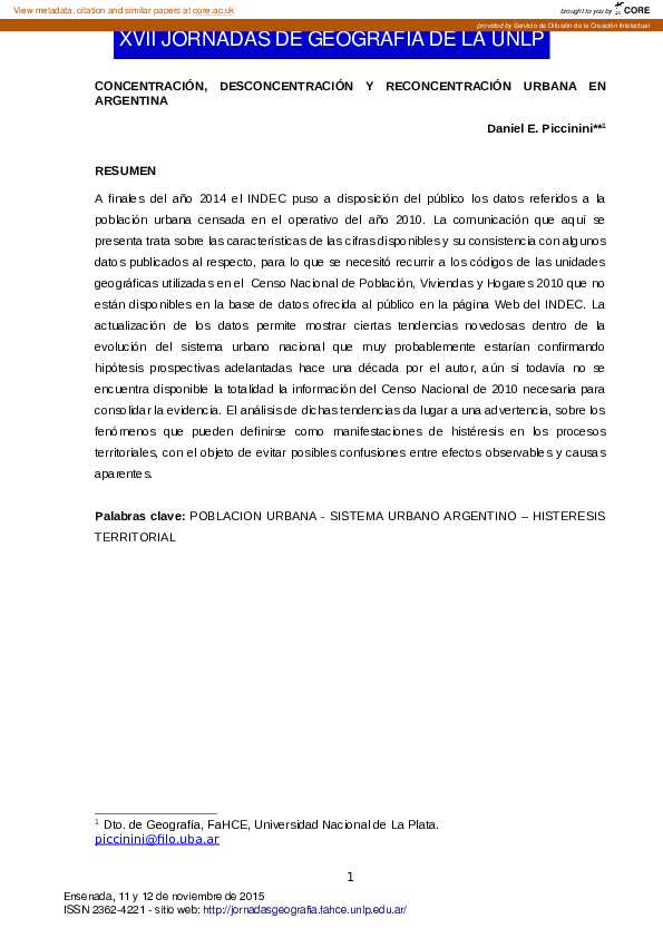 (PDF) Concentración, desconcentración y reconcentración urbana en Argentina