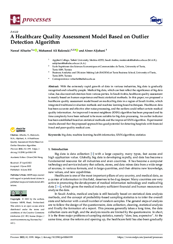 (PDF) A Healthcare Quality Assessment Model Based on Outlier Detection Algorithm