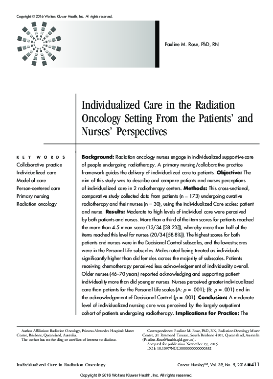 (PDF) Patients' and Nurses' Views on Individualized Care