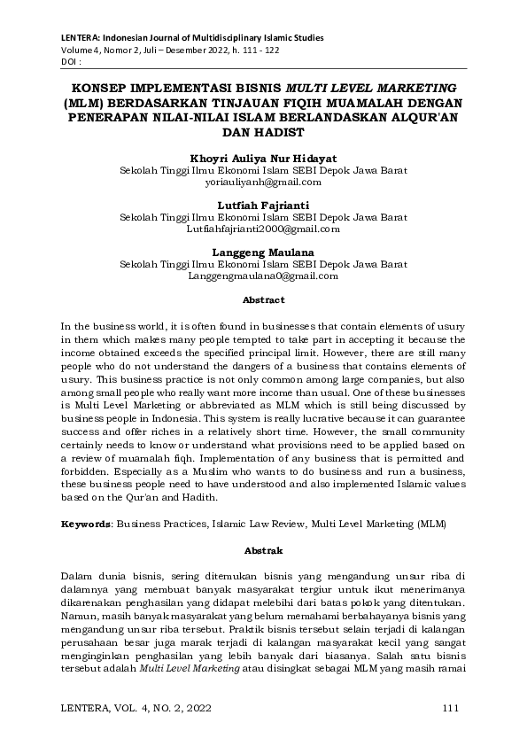 (PDF) Konsep Implementasi Bisnis Multi Level Marketing (Mlm ...