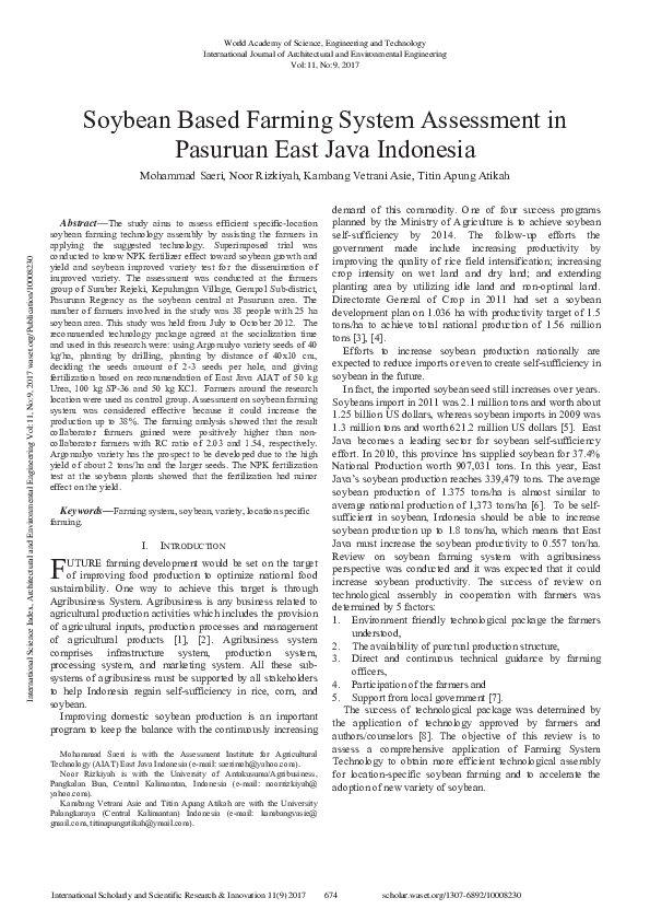 (PDF) Soybean Based Farming System Assessment In Pasuruan East Java Indonesia