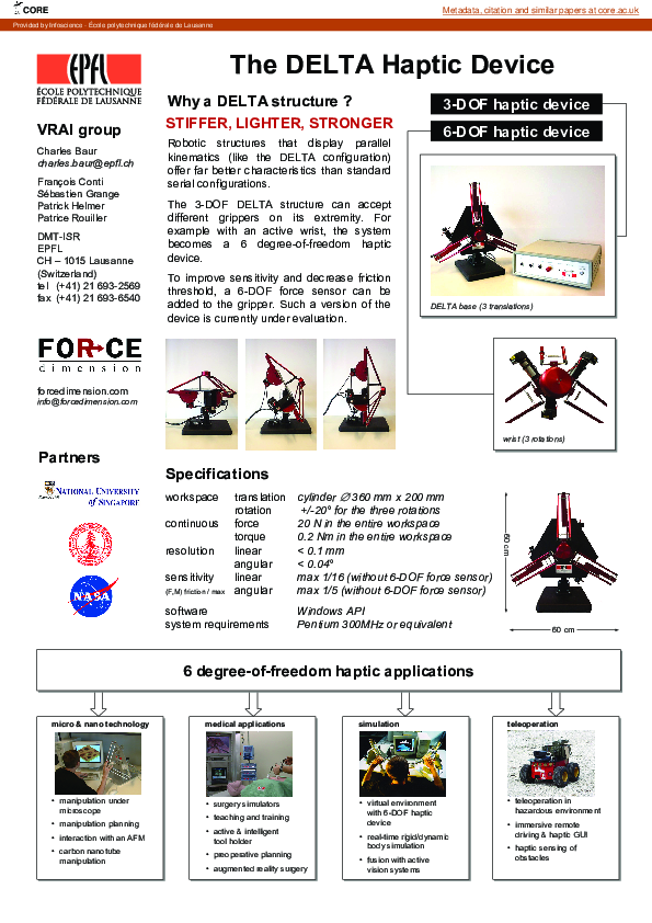 (PDF) Overview of the Delta Haptic Device (Poster)