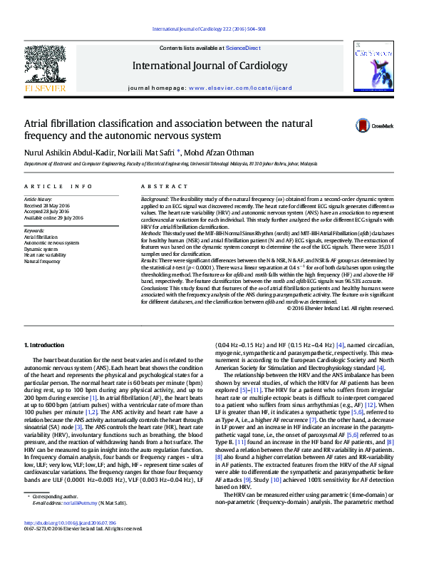 Pdf Atrial Fibrillation Classification And Association Between The Natural Frequency And The