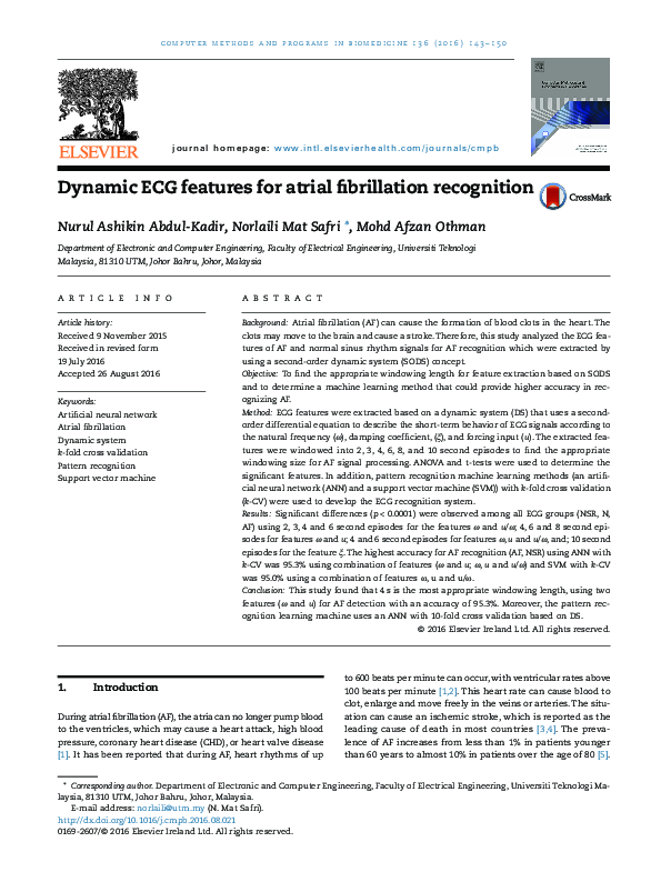 (PDF) Dynamic ECG features for atrial fibrillation recognition