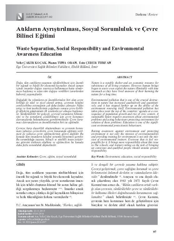 (PDF) Waste Separation, Social Responsibility and Environmental ...