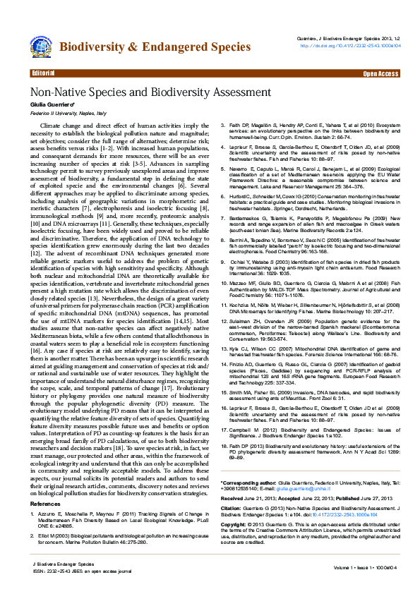 (PDF) Non-Native Species and Biodiversity Assessment