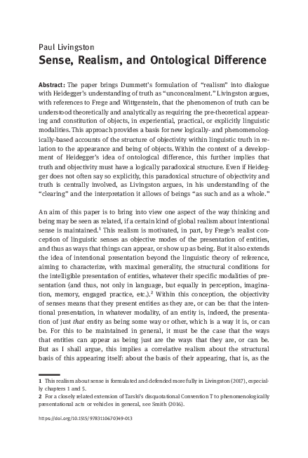 (PDF) Sense, Realism, and Ontological Difference