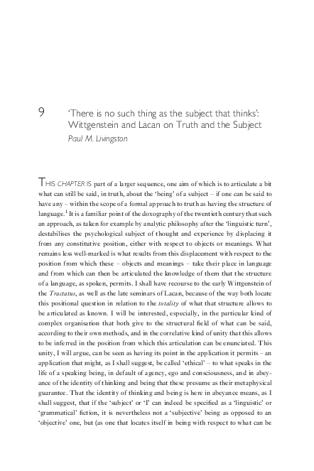 (PDF) 'There is no such thing as the subject that thinks': Wittgenstein ...