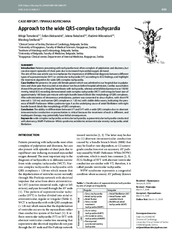Pdf Approach To The Wide Qrs Complex Tachycardia