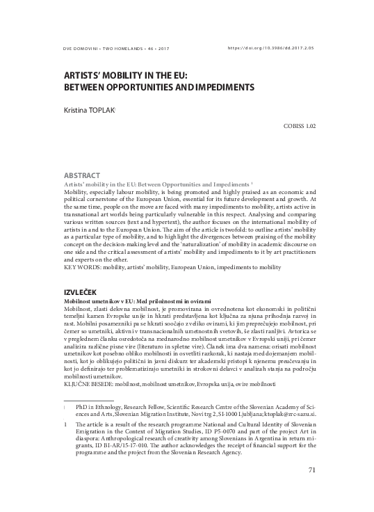 (PDF) Artists’ mobility in the EU: Between Opportunities and Impediments