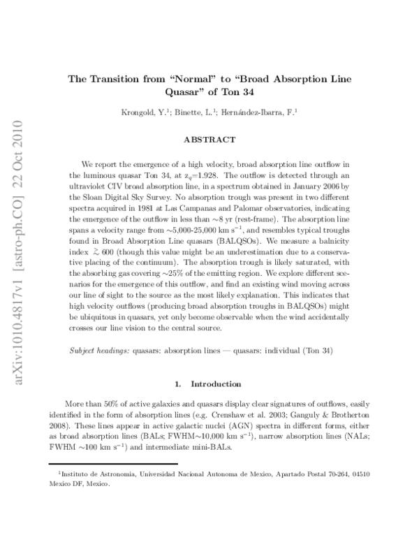 (PDF) The Transition from “Normal” to “Broad Absorption Line Quasar” of ...
