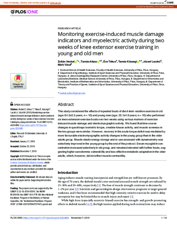 (PDF) Monitoring exercise-induced muscle damage indicators and myoelectric activity during two ...