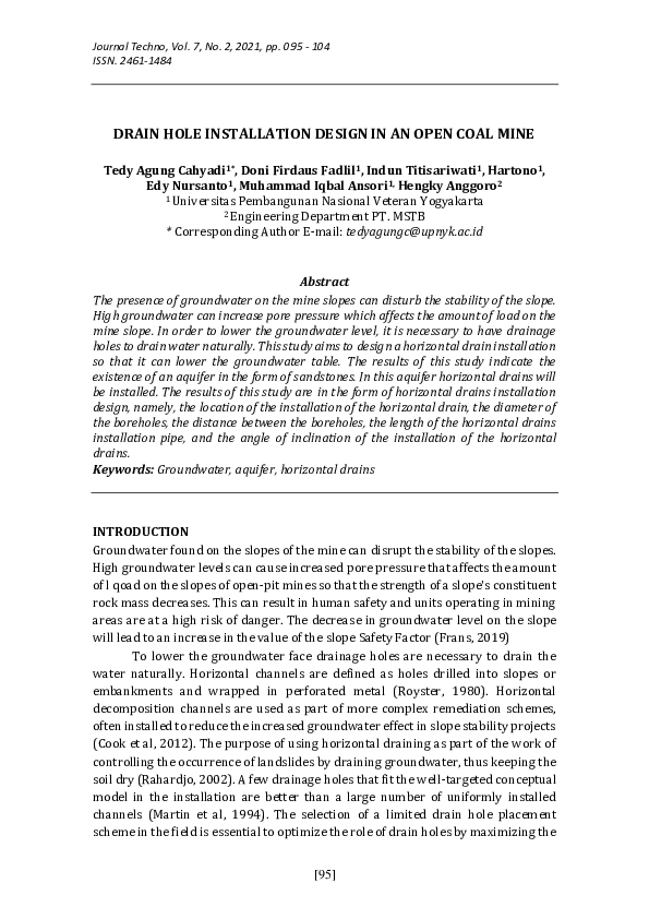 (PDF) Drain Hole Installation Design in an Open Coal Mine