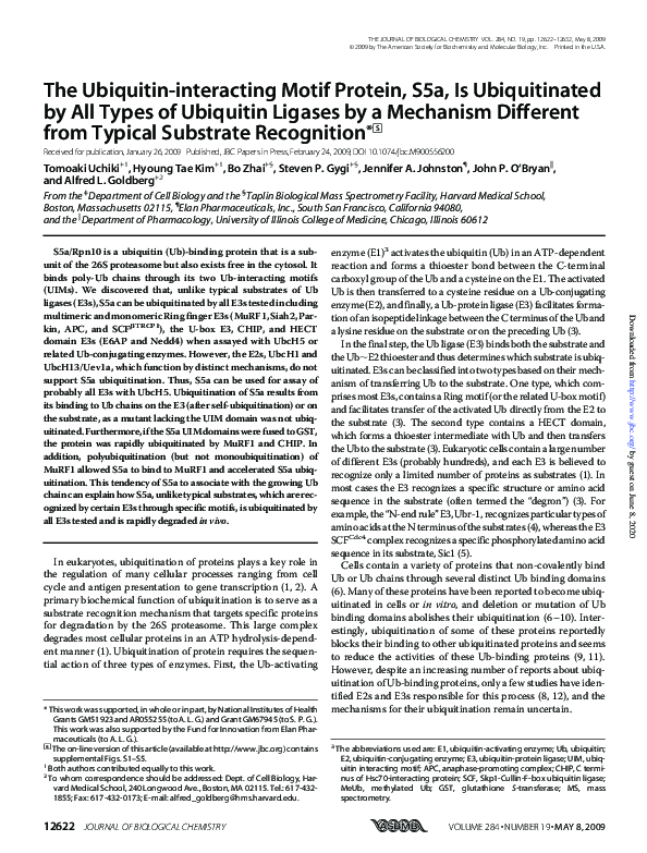(PDF) The Ubiquitin-interacting Motif Protein, S5a, Is Ubiquitinated by ...