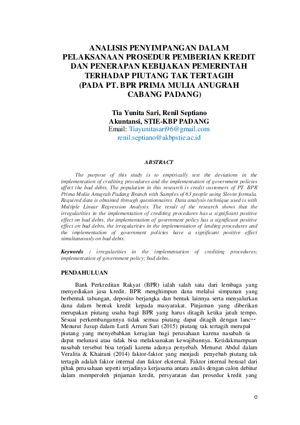 (PDF) Analisis Penyimpangan Dalam Pelaksanaan Prosedur Pemberian Kredit ...