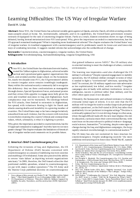 (PDF) Learning Difficulties: The US Way of Irregular Warfare