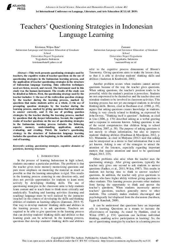 (PDF) Teachers’ Questioning Strategies in Indonesian Language Learning