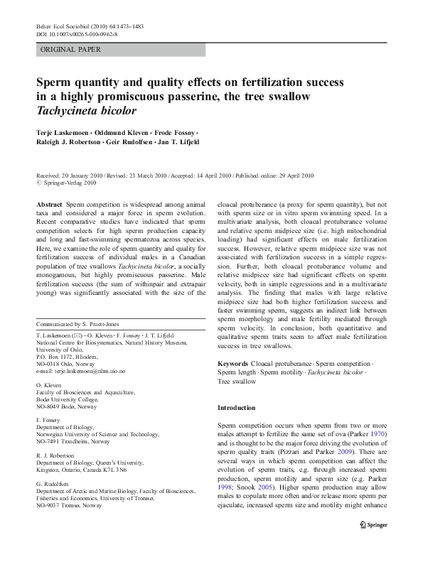 (PDF) Sperm quantity and quality effects on fertilization success in a ...