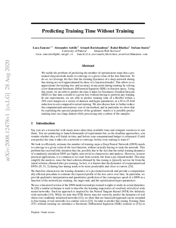 (PDF) Predicting Training Time Without Training