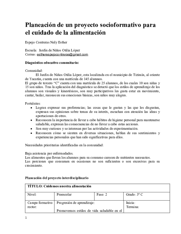 (DOC) Planeacion de un proyecto socioformativo para el cuidado de la ...