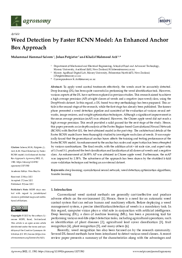 Pdf Weed Detection By Faster Rcnn Model An Enhanced Anchor Box Approach