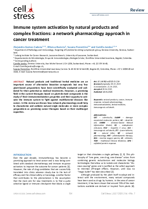 (PDF) Immune system activation by natural products and complex fractions: a network pharmacology ...