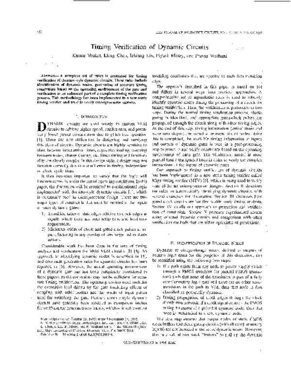Pdf Timing Verification Of Dynamic Circuits Kumar Venkat