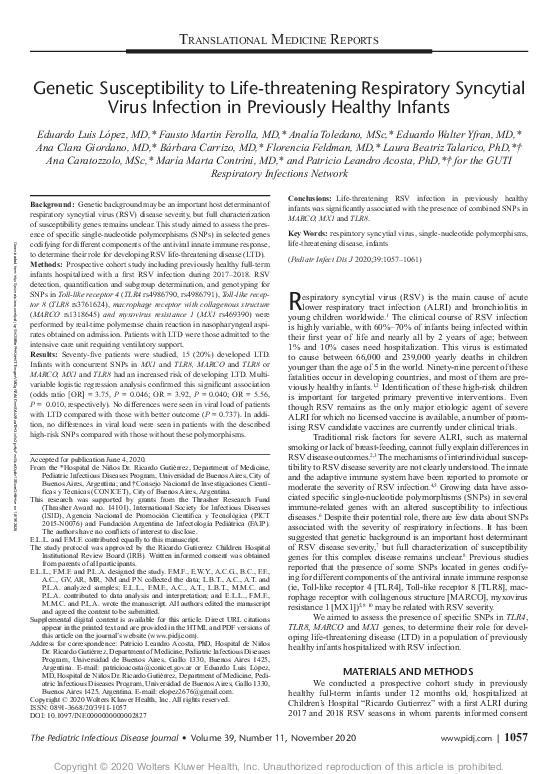 (PDF) Genetic Susceptibility to Life-threatening Respiratory Syncytial ...