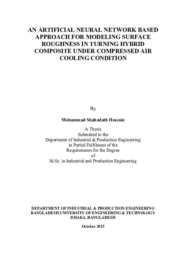 (PDF) Artificial neural network based approach for modeling surface roughness in turning hybrid ...