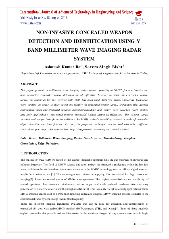 (PDF) Non-invasive concealed weapon detection and identification using V band millimeter wave ...