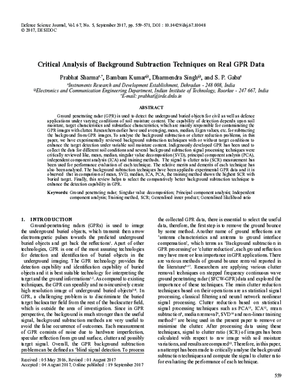 Pdf Critical Analysis Of Background Subtraction Techniques On Real Gpr Data