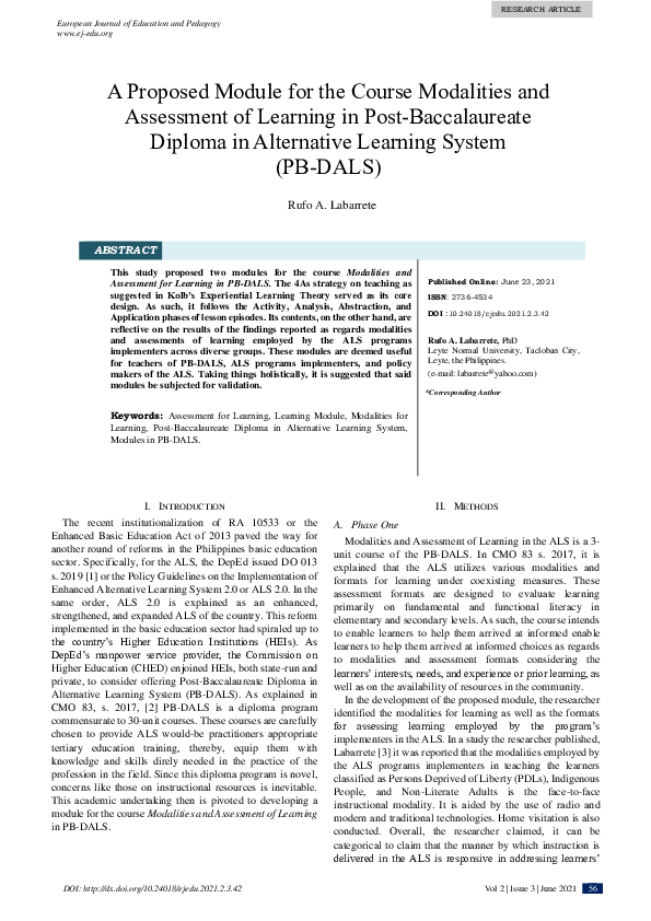 (PDF) A Proposed Module for the Course Modalities and Assessment of ...