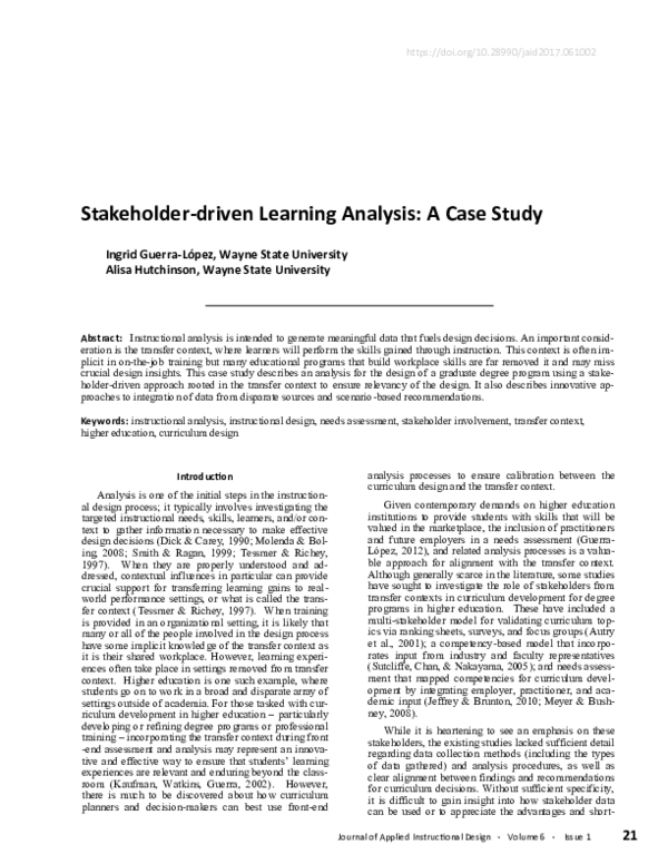 (PDF) Stakeholder-driven Learning Analysis: A Case Study