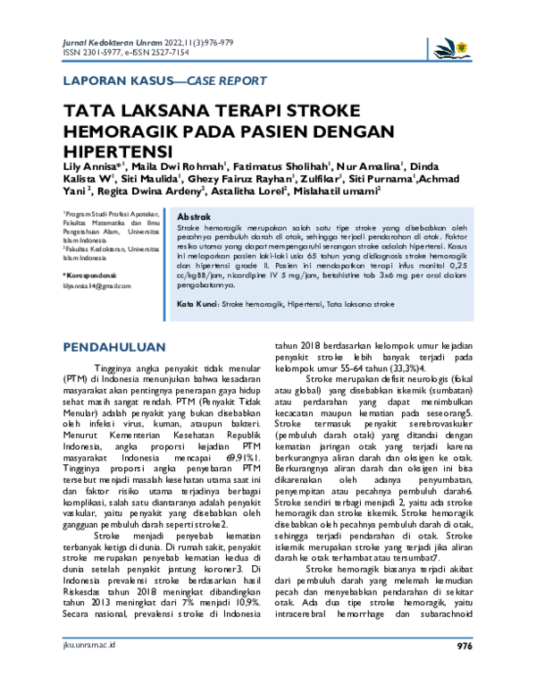 (PDF) Tata Laksana Terapi Stroke Hemoragik Pada Pasien Dengan Hipertensi : Sebuah Laporan Kasus