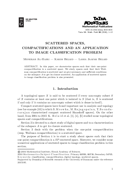 (PDF) Scattered Spaces, Compactifications and an Application to Image ...
