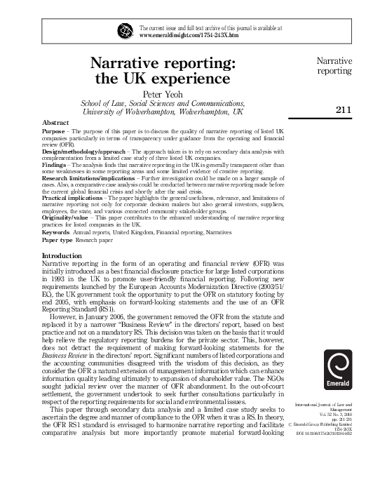 (PDF) Narrative reporting: the UK experience