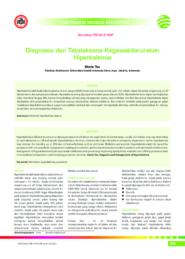 (PDF) Diagnosis dan Tatalaksana Kegawatdaruratan Hiperkalemia