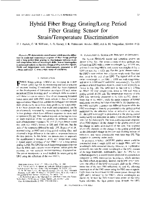 (PDF) Hybrid fiber Bragg grating/long period fiber grating sensor for strain/temperature ...