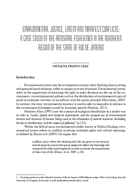 (PDF) Environmental Justice , Latent and Manifest Conflicts : A Case ...
